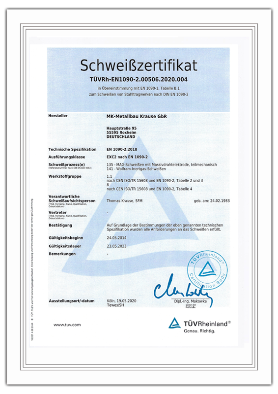 Metallbau Krause - Mandel: Zertifikate